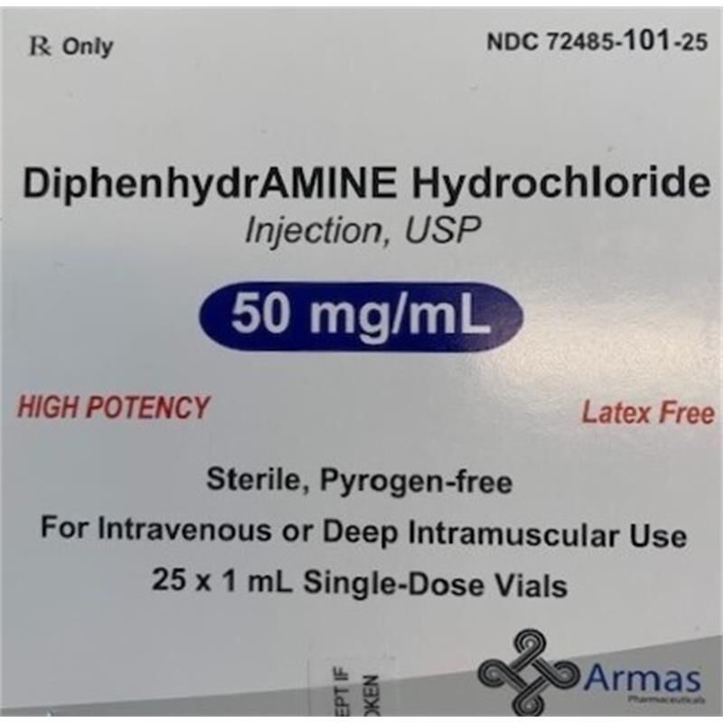 Diphenhydramine Injection, 50 mg/ml, 1 ml vial (Box of 25)