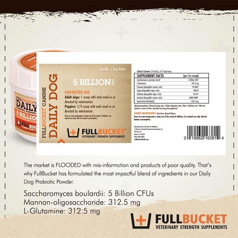 FullBucket Health Canine Daily Dog Probiotic Powder, 30 servings